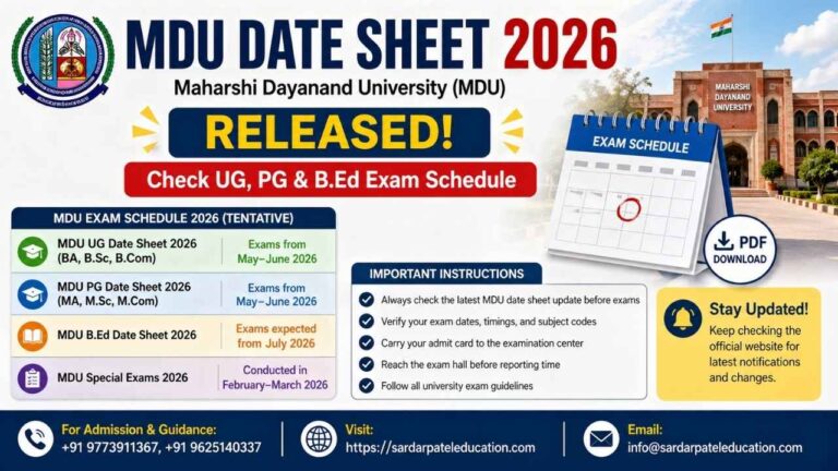 MDU Date Sheet 2026 Released | UG, PG & B.Ed Exam Dates